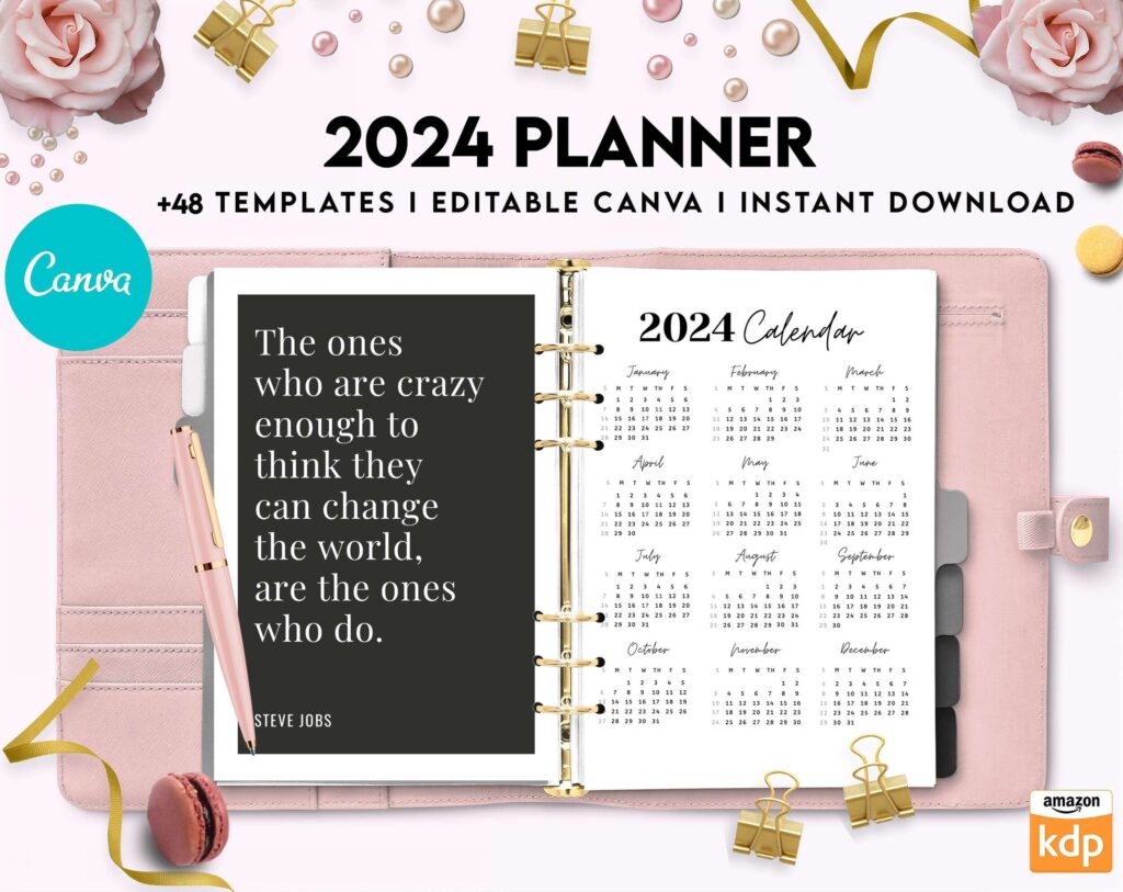 2024 Planner, Dated 2024 planner Calendar, Canva Editable Templates ...