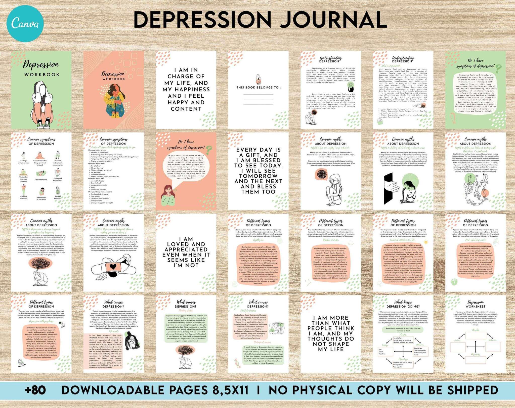 Journal Prompts for Depression, Therapy Mental health Anxiety Journal ...