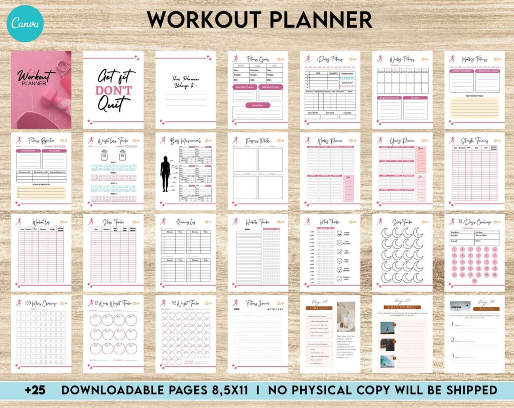 Workout Gym Workout Planner, Exercise Tracker , Fitness Journal, Canva ...