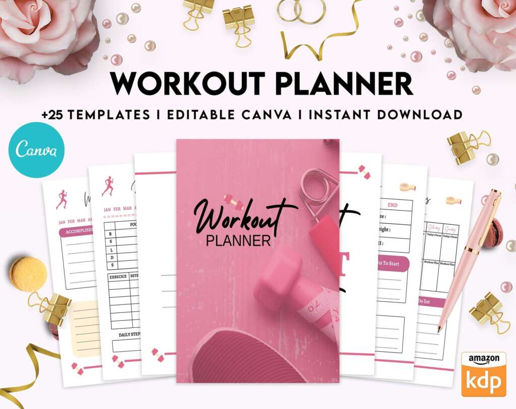 Workout Gym Workout Planner, Exercise Tracker , Fitness Journal, Canva ...