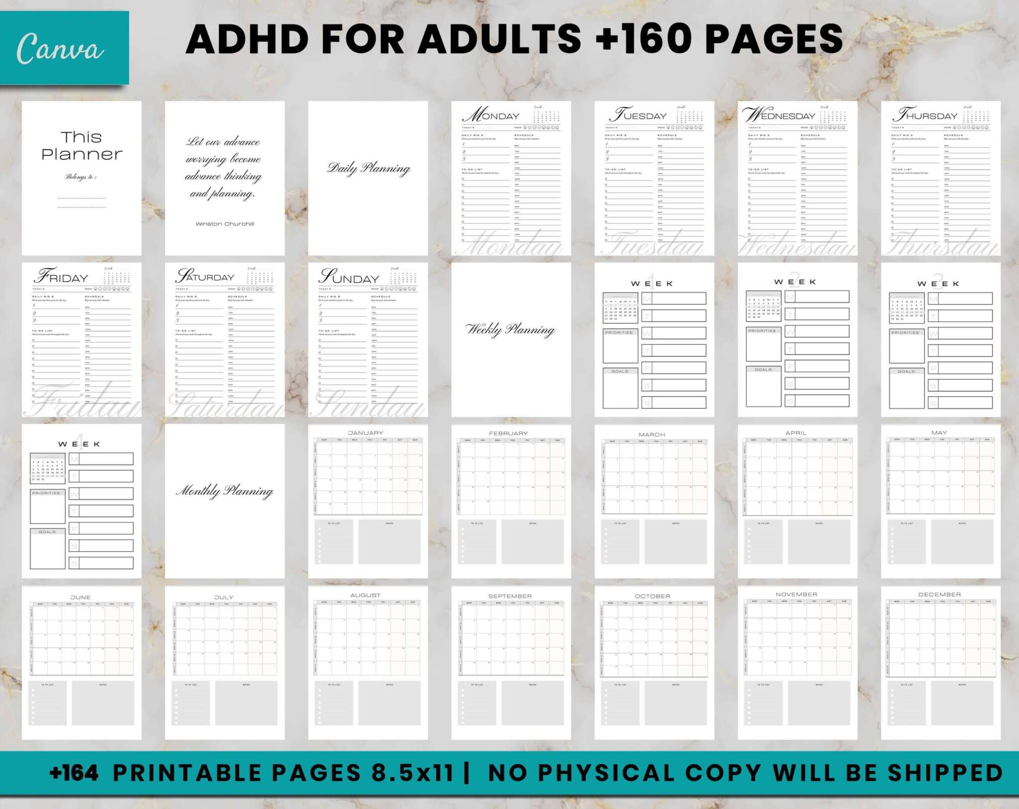 ADHD Journal For Adults +160 Canva Editable Templates. - Planners weekly