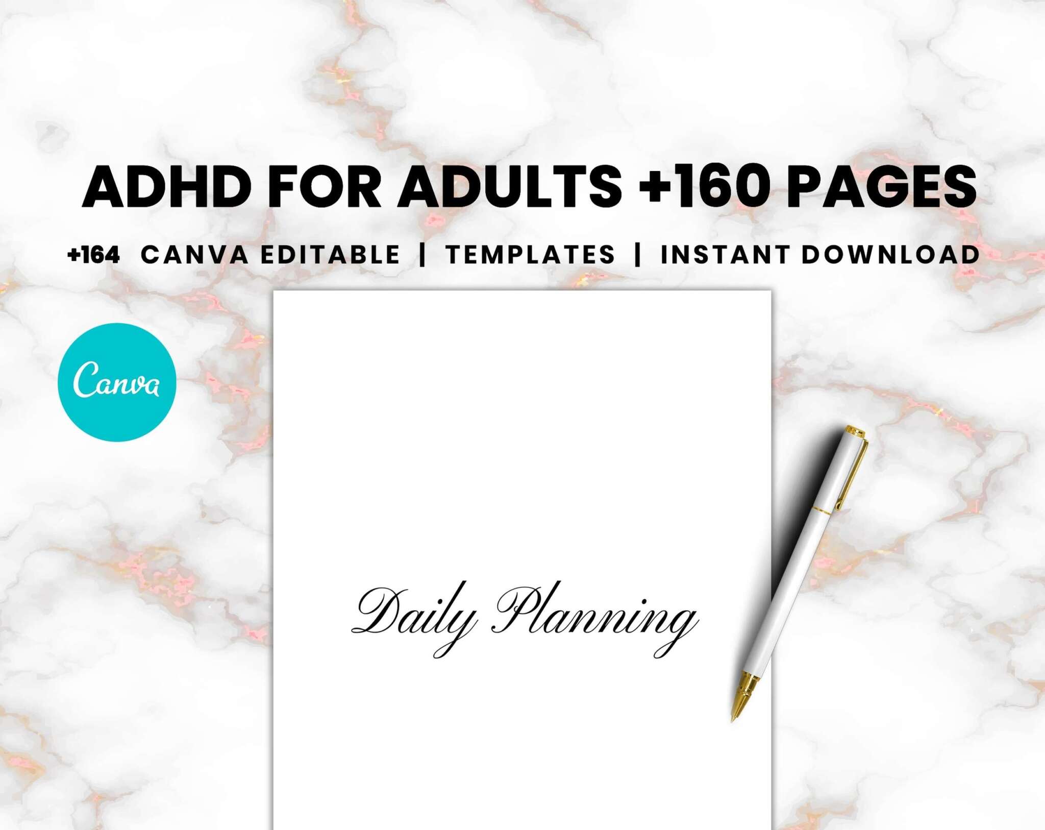 ADHD Journal For Adults +160 Canva Editable Templates. - Planners weekly