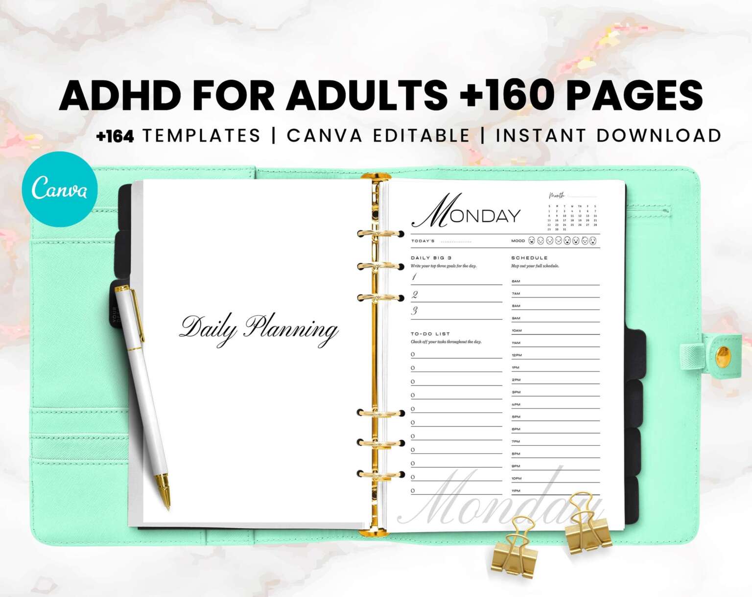 ADHD Journal For Adults +160 Canva Editable Templates. - Planners weekly