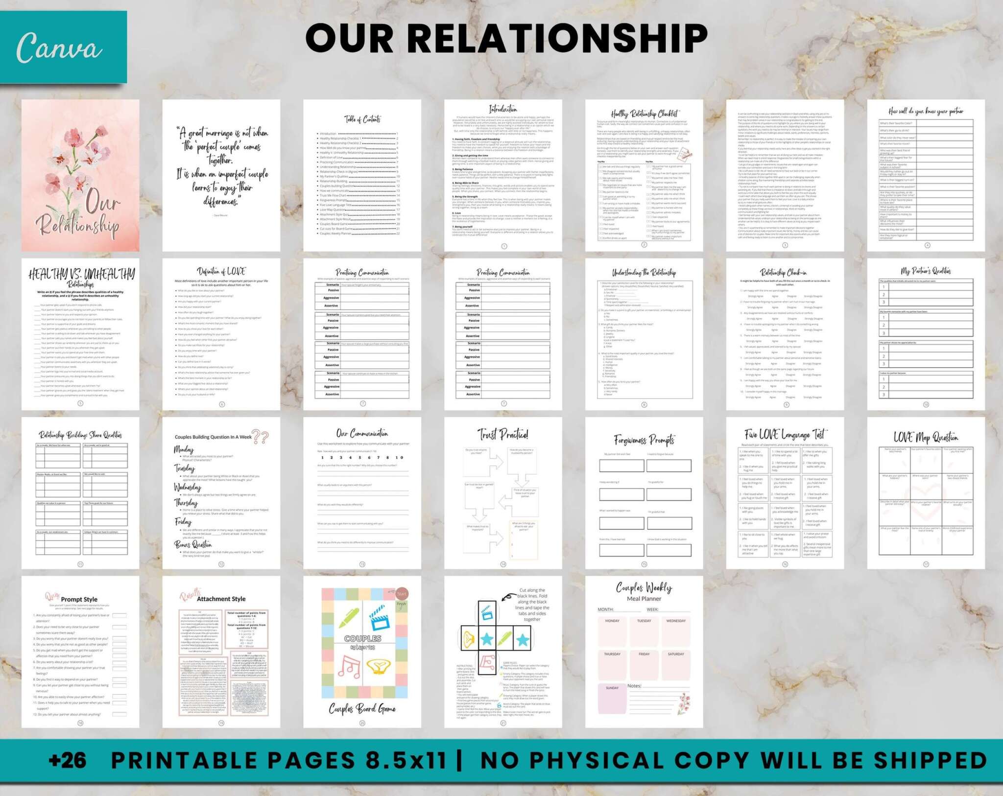 Relationship journal Canva Editable Templates. - Planners weekly