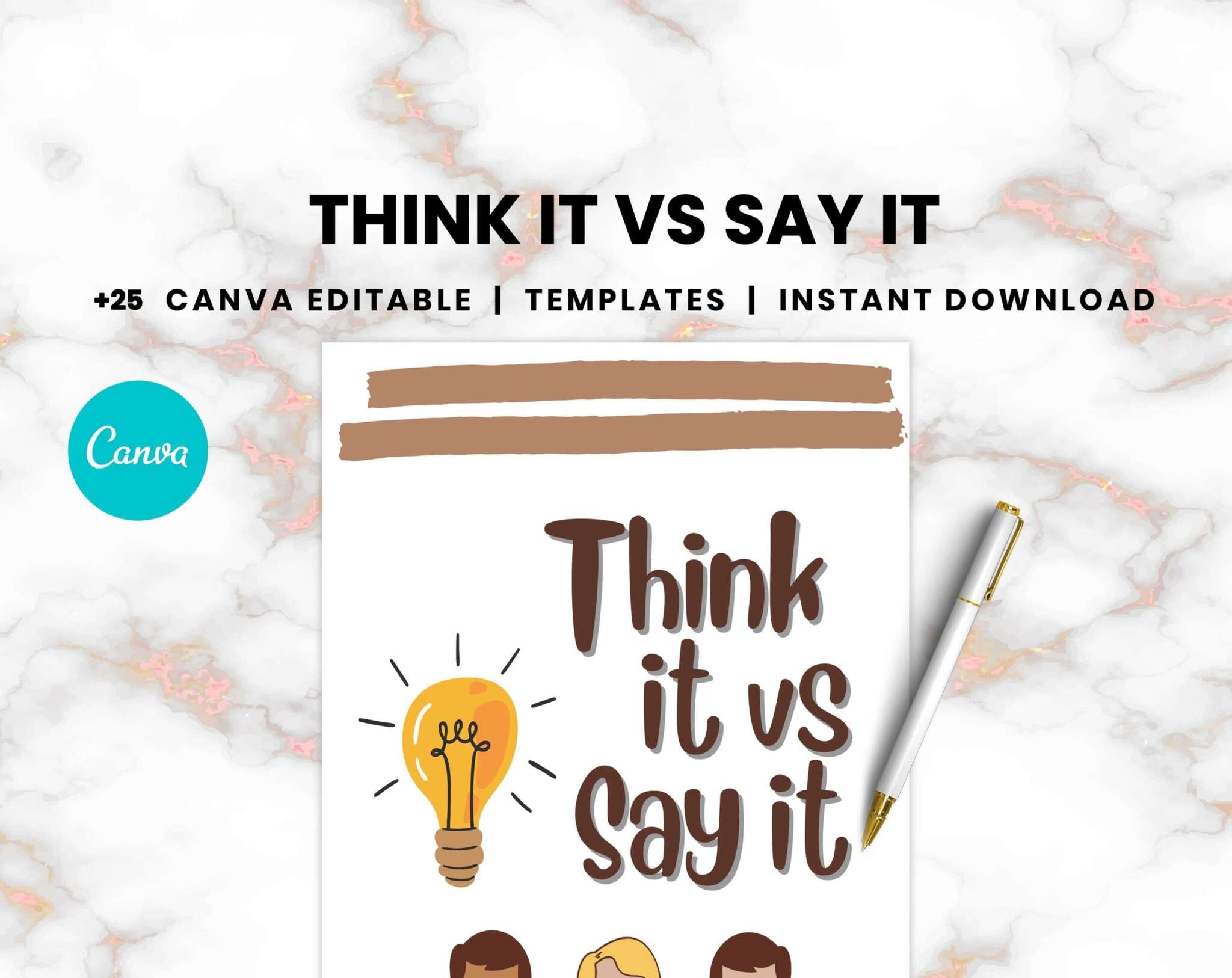Think it Vs Say it, Communication Journal, Canva Editable Templates ...