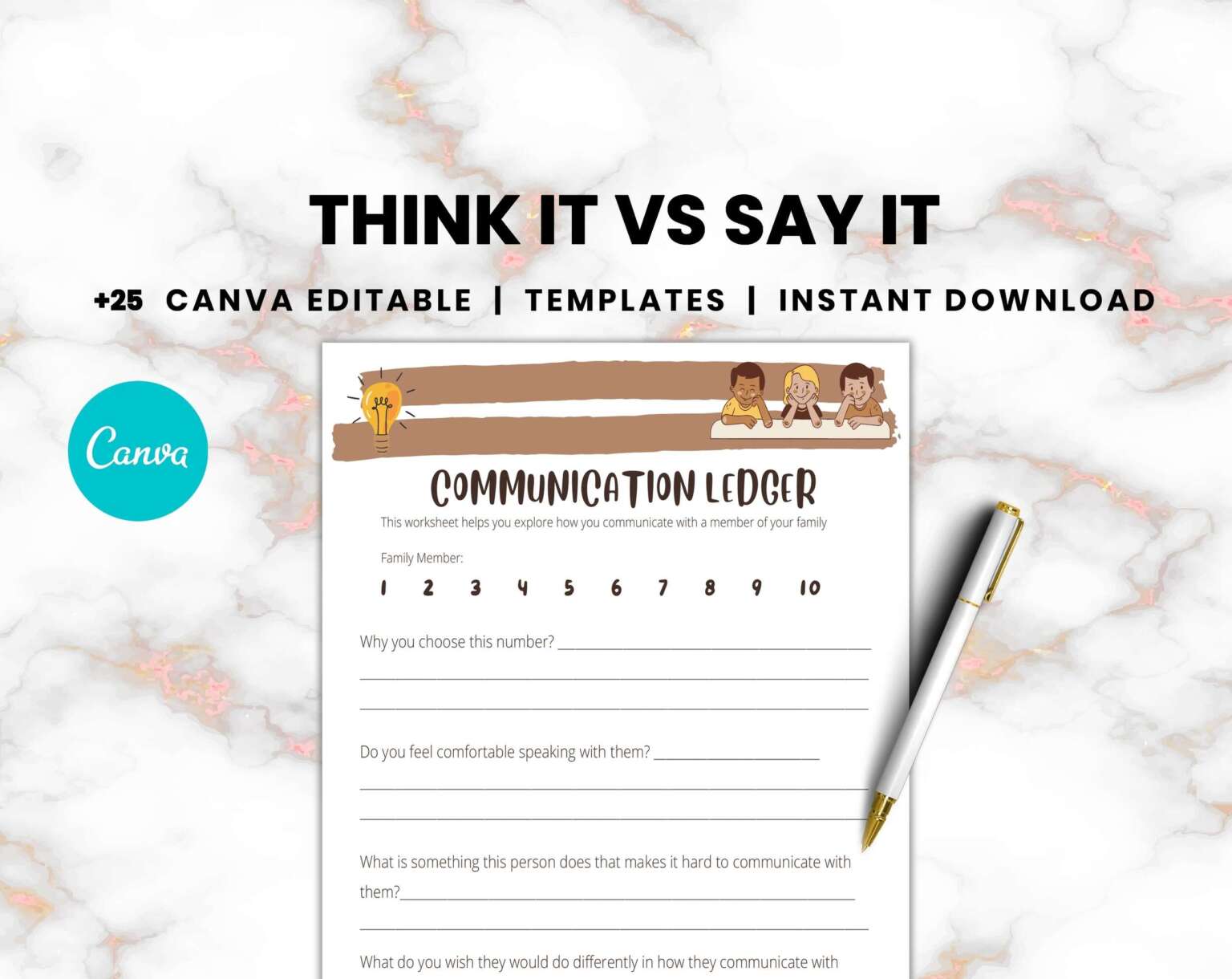 Think it Vs Say it, Communication Journal, Canva Editable Templates ...