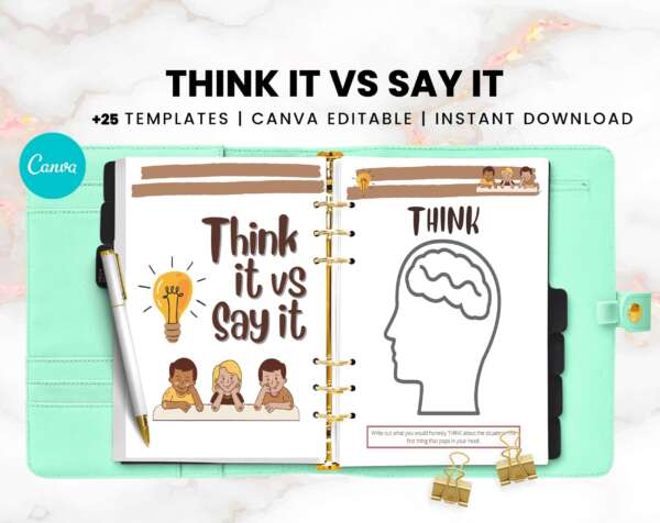 Think it Vs Say it, Communication Journal, Canva Editable Templates ...