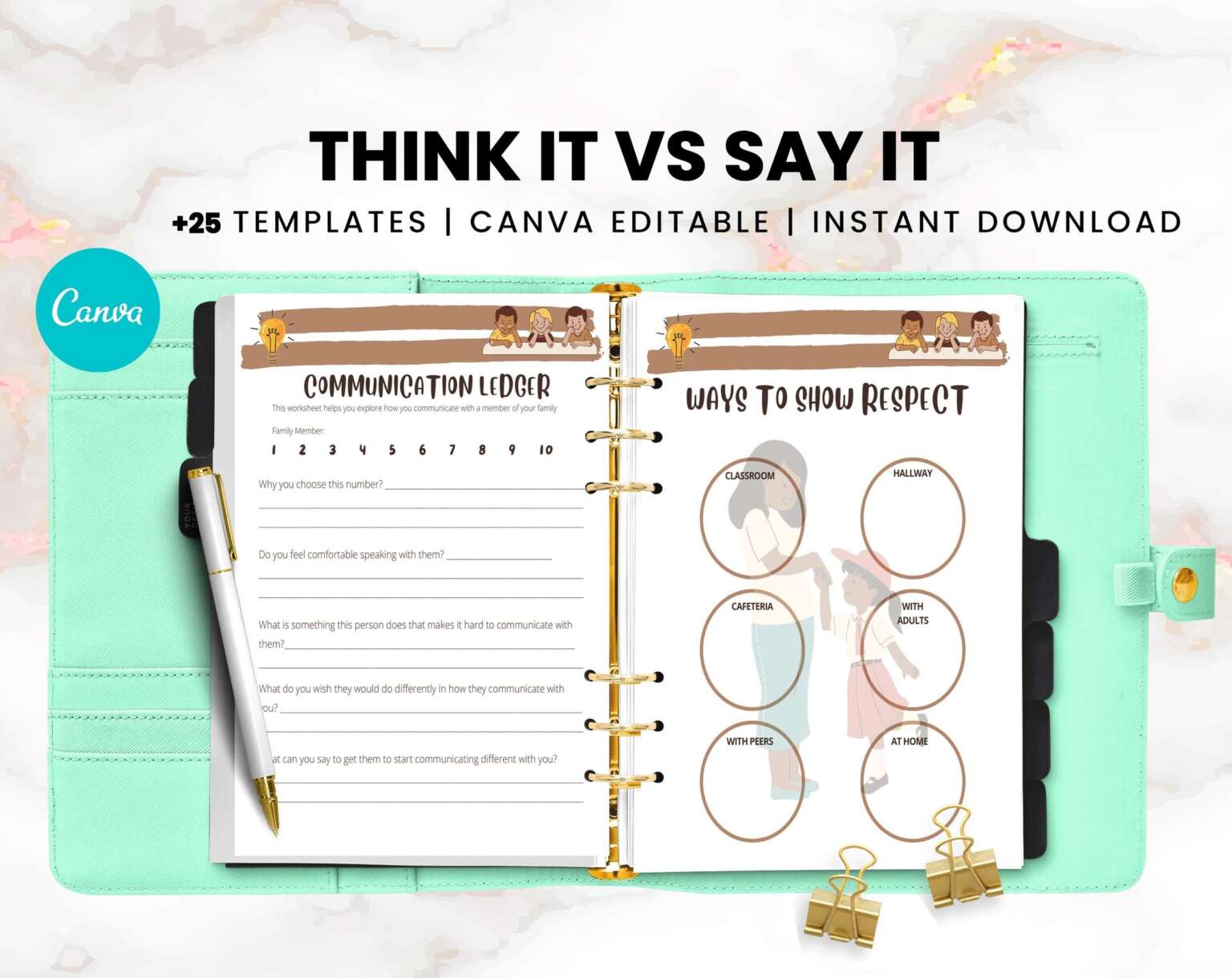 Think it Vs Say it, Communication Journal, Canva Editable Templates ...