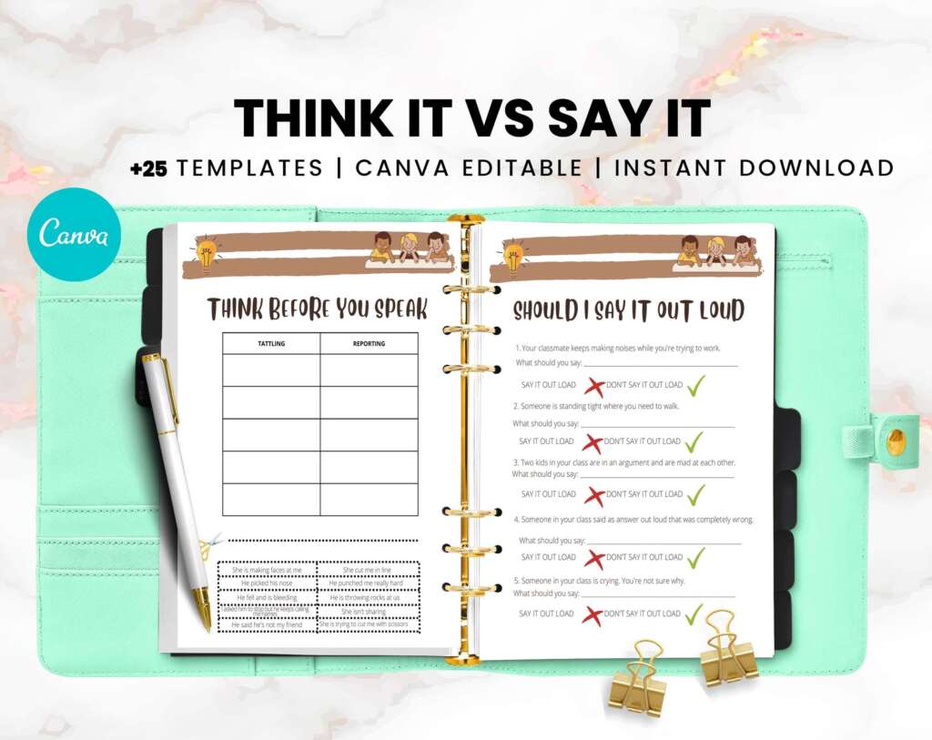 Think it Vs Say it, Communication Journal, Canva Editable Templates ...