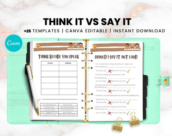 Think it Vs Say it, Communication Journal, Canva Editable Templates ...